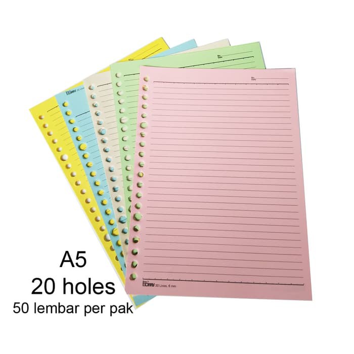 Jual Kertas File - Kertas Note - Isi Kertas Binder Kertas File / Loose Leaf A5 Warna Isi 50 ...
