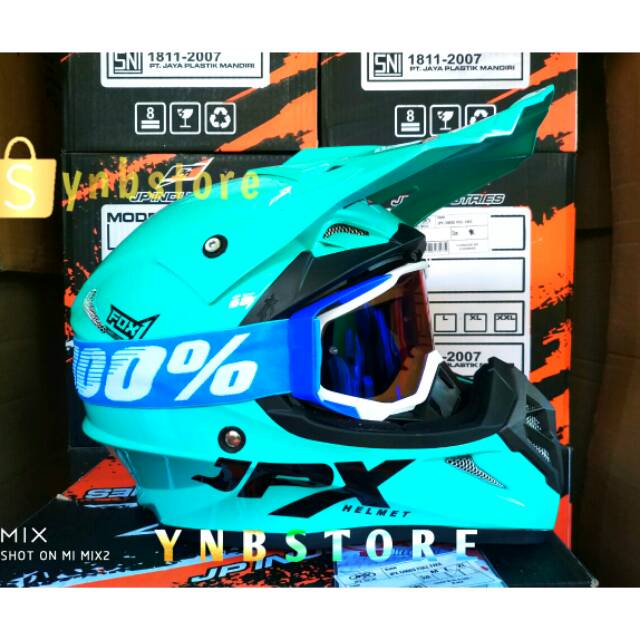 Jual helm JPX fox1 motoCross trail ktm klx crf solid polos tosca blue ...