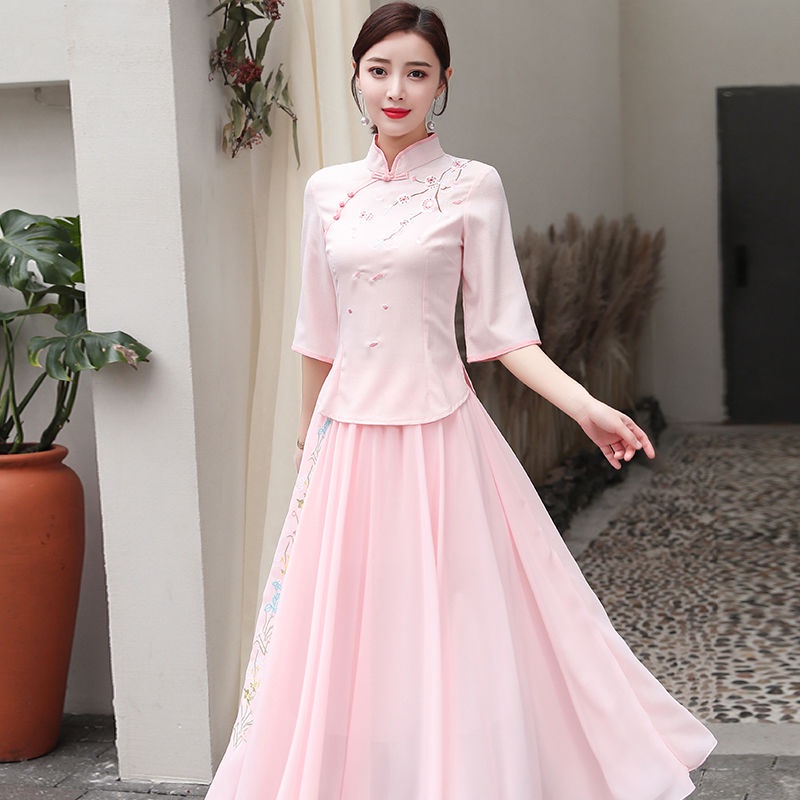 Jual Spring / summer 2021 new Chinese style cheongsam top dress ethnic ...