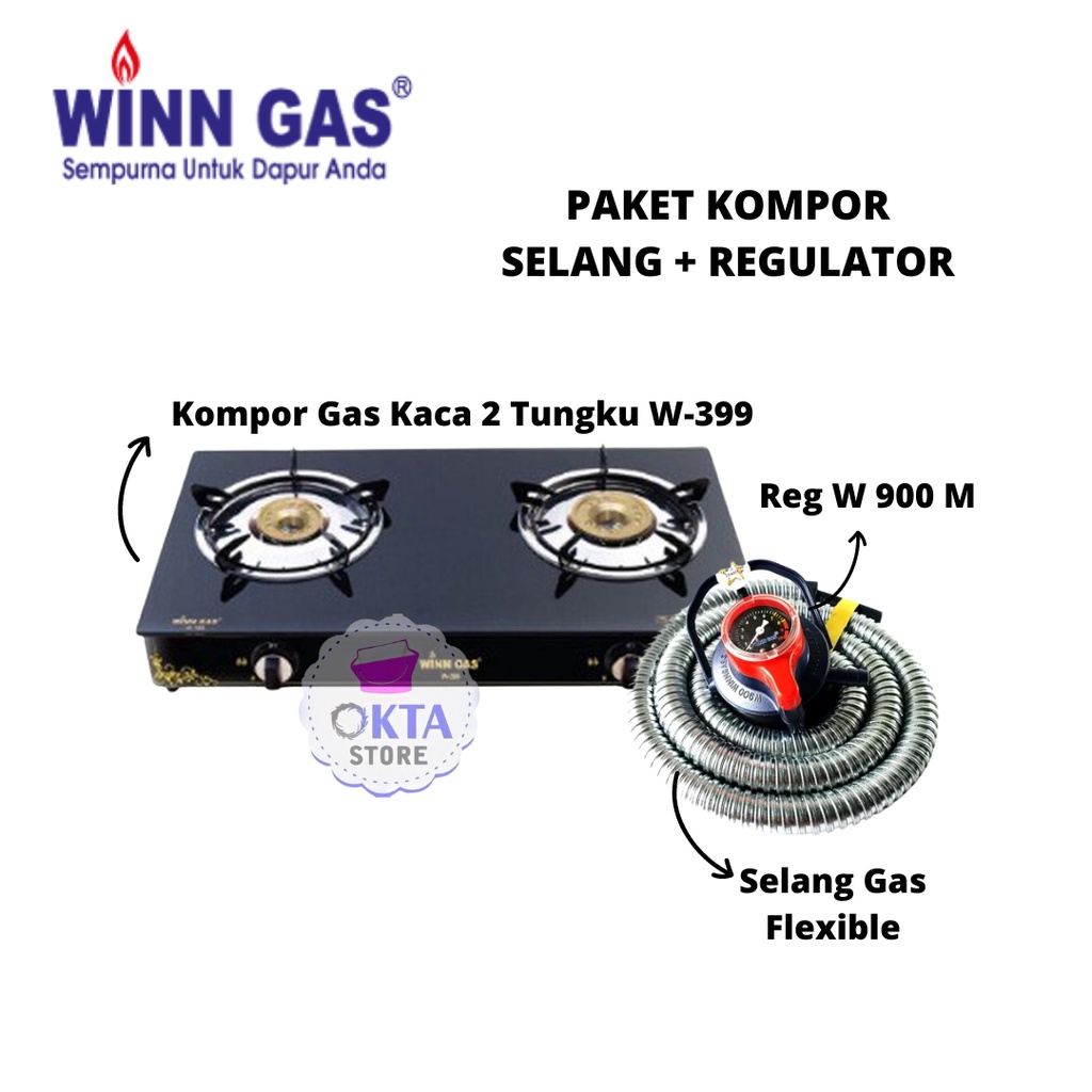 Jual Kompor Gas Kaca 2 Tungku Winn Gas W-399 & Paket Kompor Selang ...