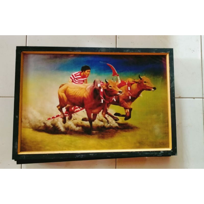 Jual hiasan dinding lukisan cetak tradisi karapan sapi Madura plus ...