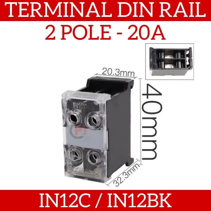 Jual IN12BK Terminal Block Blok Listrik Mounting Din Rail 600V 20A 2 Pole | Shopee Indonesia