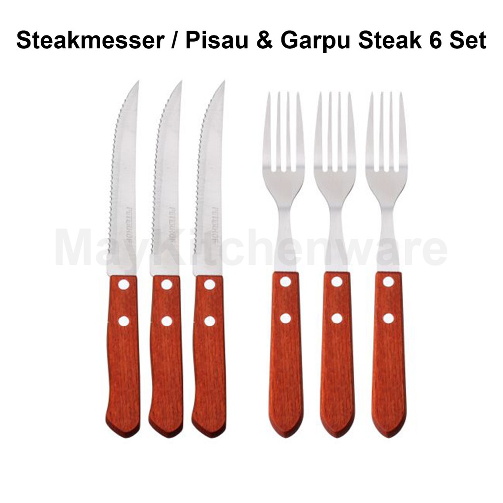 Jual Pisau Garpu Steak Kayu Set Stainless Steel Gagang Dapur Daging ...