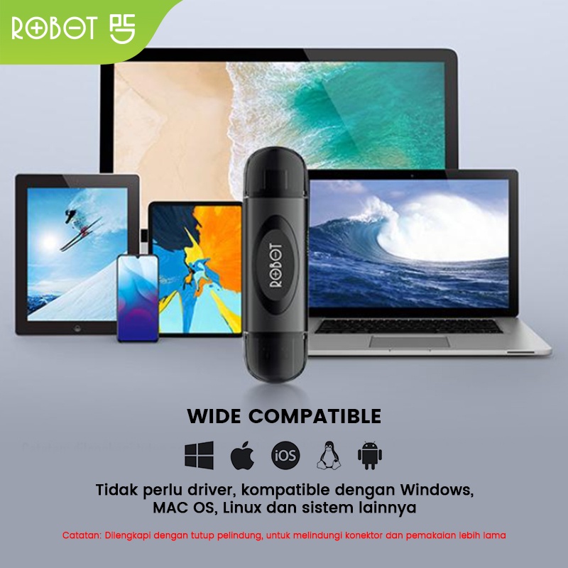 Jual ROBOT Card Reader CR202S Upgrade CR202 2 in 1 USB 3.0 Type-C OTG ...