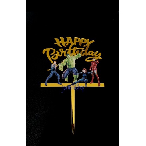 Jual CAKE TOPPER AKRILIK HAPPY BIRTHDAY AVENGERS SUPER HERO MARVEL HULK ...