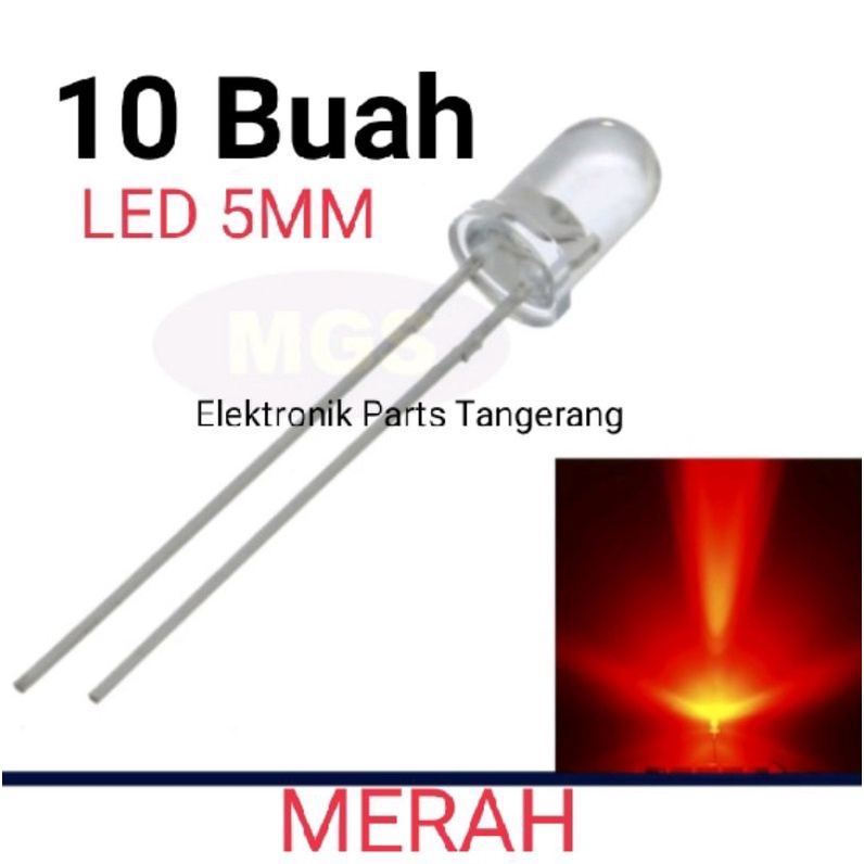 Jual (10 PCS) LED 5mm MERAH (BENING NYALA MERAH) LAMPU LED 5mm MERAH ...