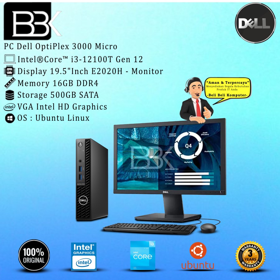 Jual Dell Optiplex 3000 Micro Intel Core i3-12100T 16GB 500GB SATA DOS ...