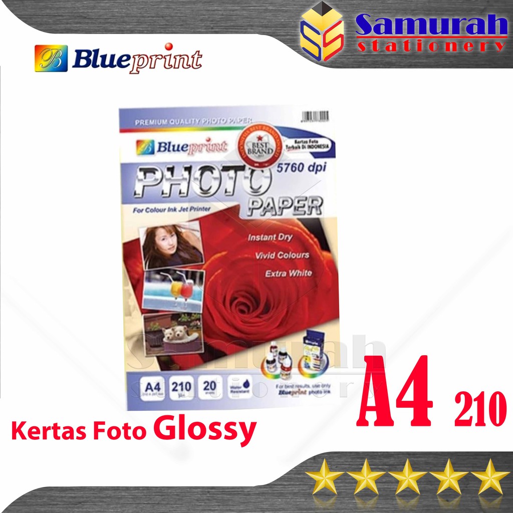 Jual Photo Paper Glossy Blueprint Ukuran A4 210 gsm / Kertas Foto Kilap ...