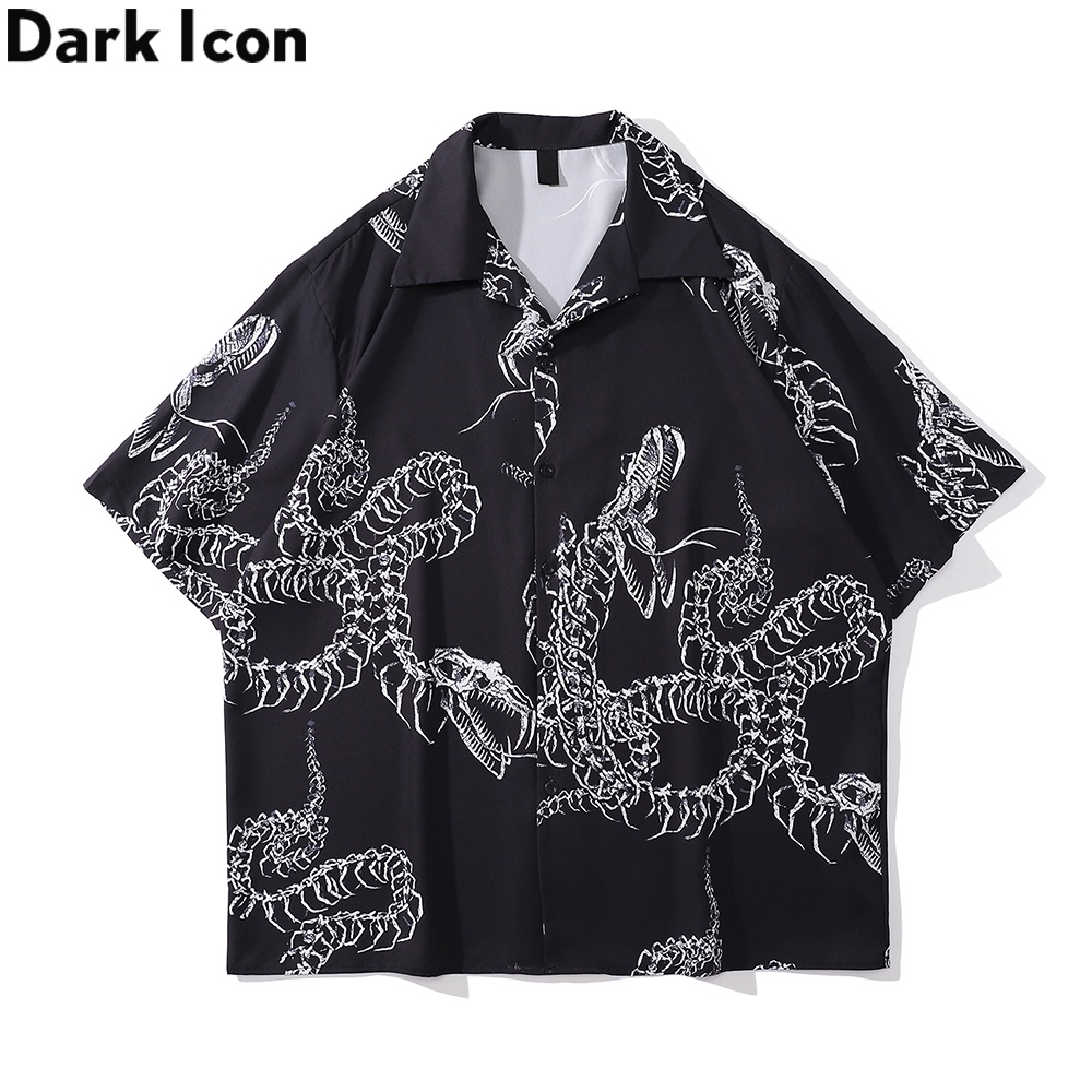 Jual Dark Icon Skeleton Dragon Kemeja Laki-laki Summer Print Vintage ...