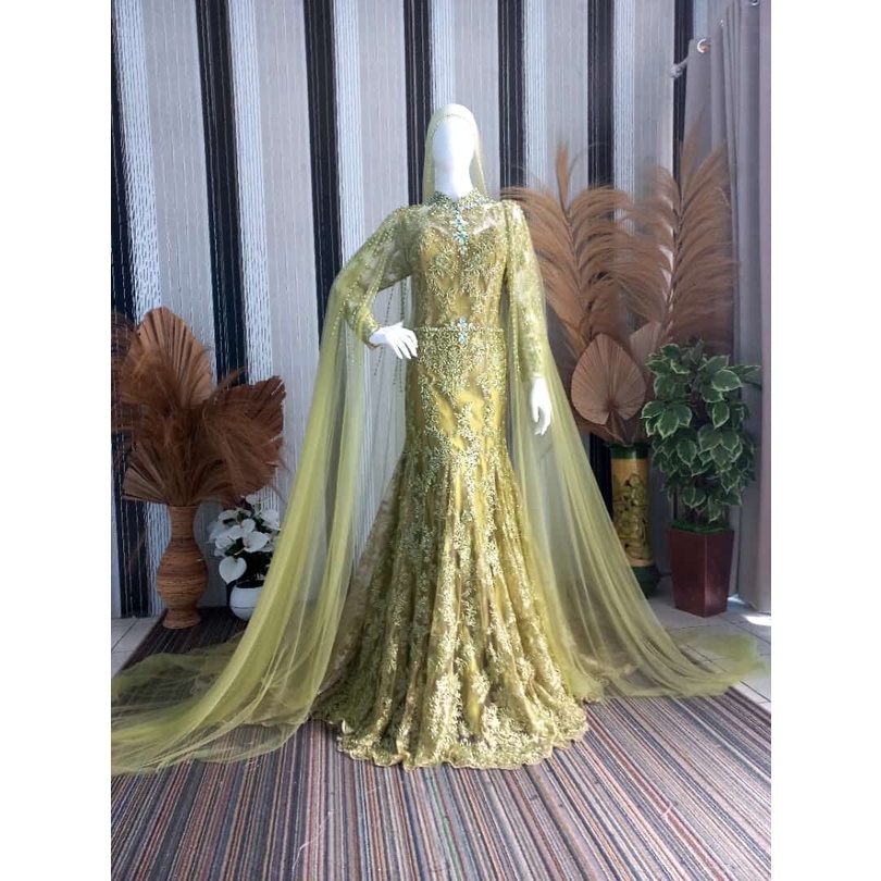 Jual GAUN PENGANTIN SLIM DUYUNG - HIJAU OLIVE | Shopee Indonesia