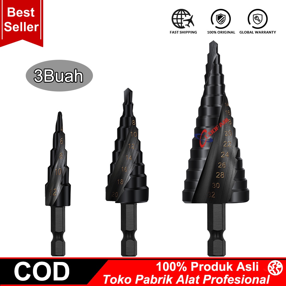 Jual STEP DRILL MATA BOR PAGODA KERUCUT HITAM PEMBOLONG PELUBANG BESI ...