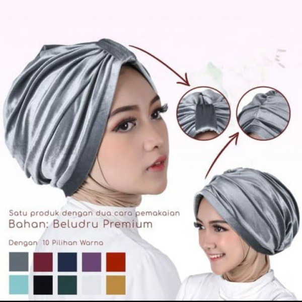 Jual Jilbab Turban Wanita Dewasa Instan 2 in 1 Beludru | Shopee Indonesia