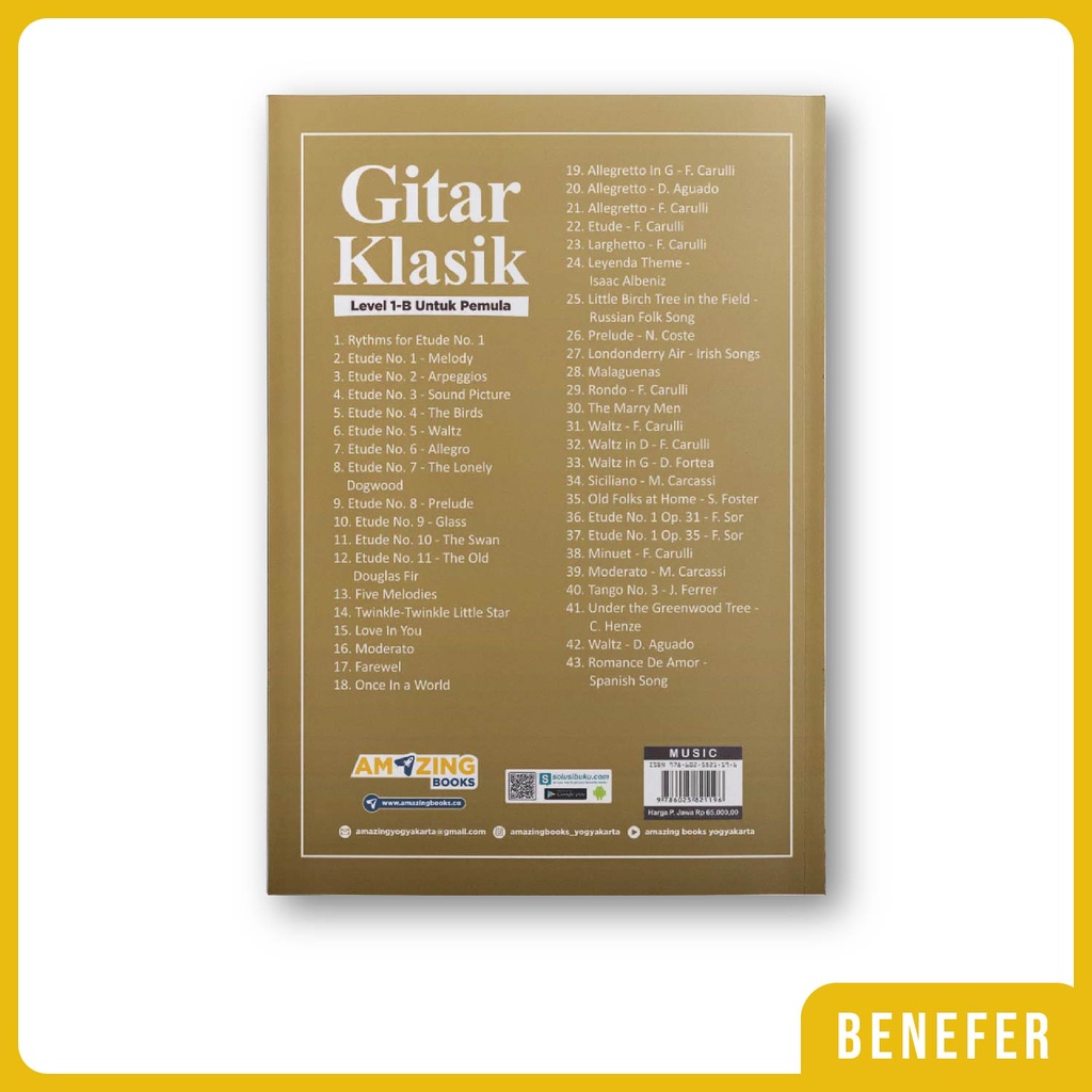 Jual Buku Gitar Klasik Untuk Pemula Not Balok Tablature Penjarian ...