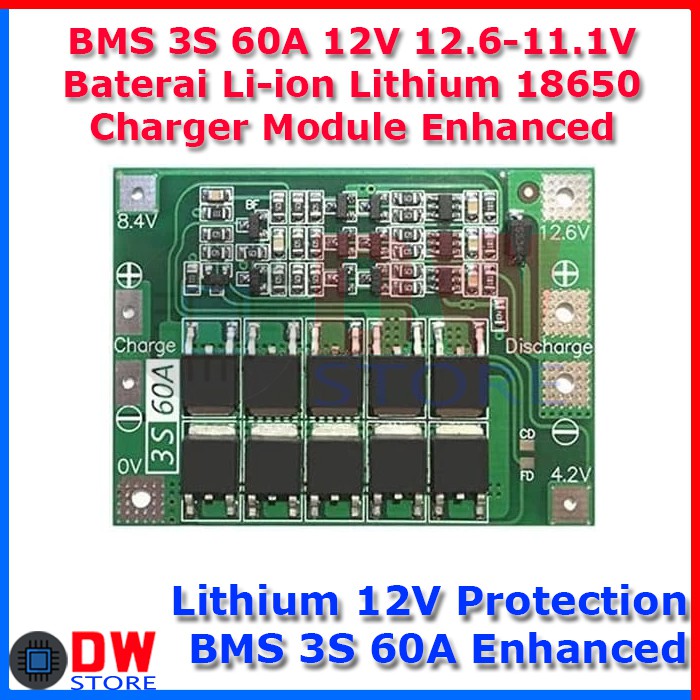 Jual BMS 3S 60A 12V 11.1V 12.6V Baterai Li-ion Lithium 18650 Charger ...