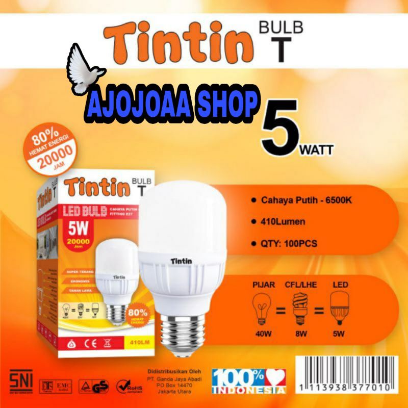 Jual Bohlam Lampu LED Capsule Jumbo 5 Watt TINTIN LED Bulb Putih | Shopee Indonesia
