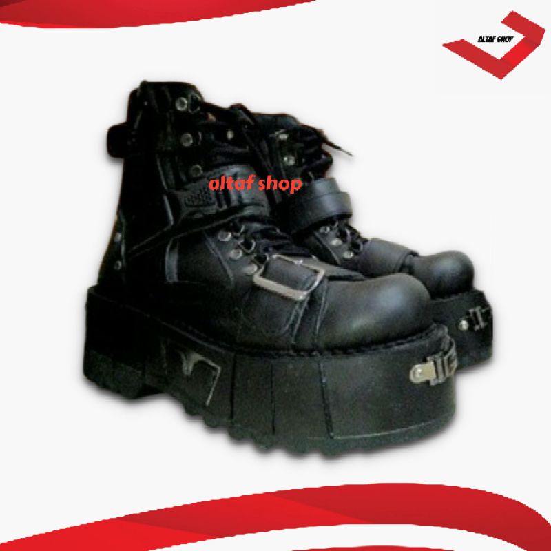 Jual sepatu rock boot full black | Shopee Indonesia