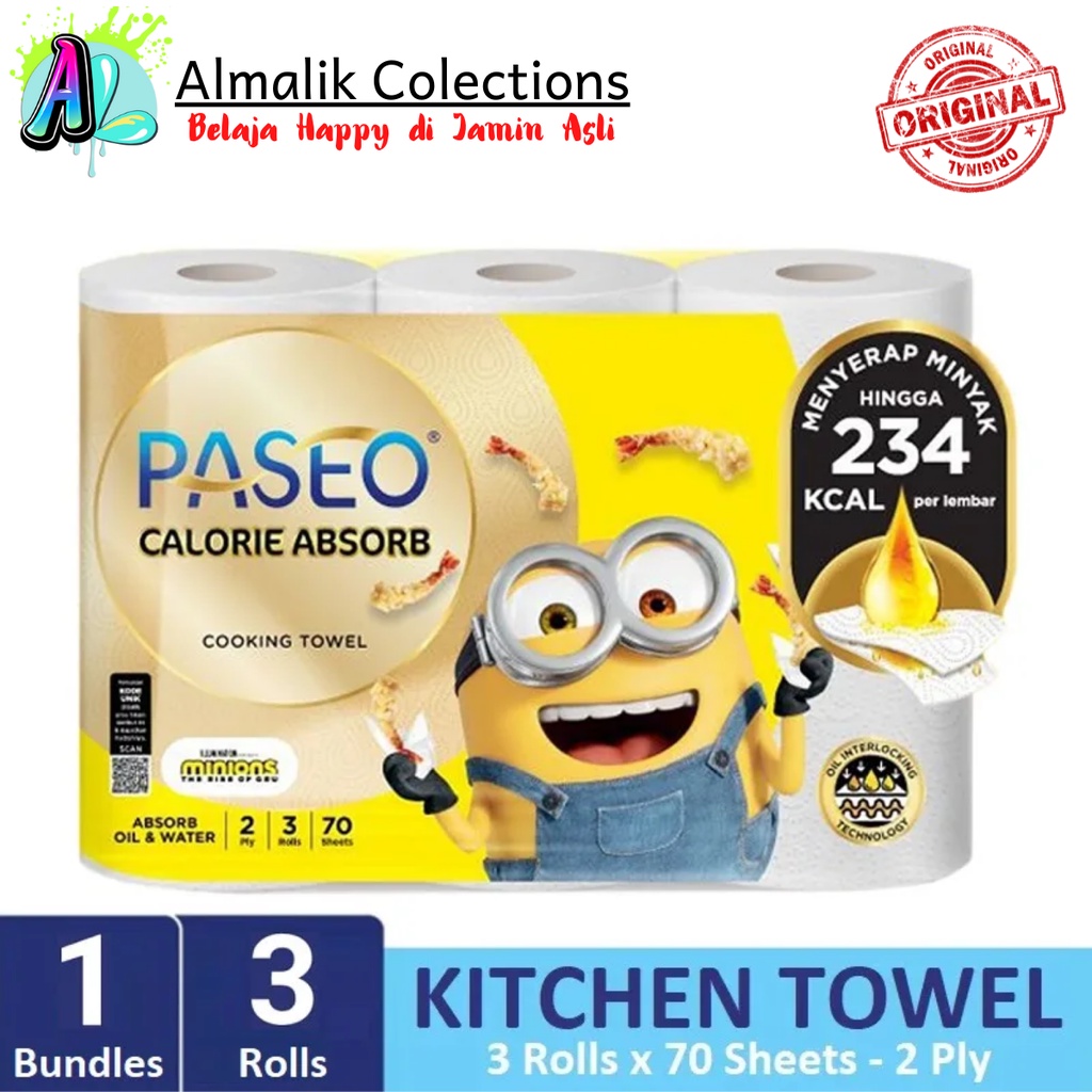 Jual PASEO Calorie Absorb Kitchen Towel [3 Rolls/ 70 Sheets/ 2 Ply ...