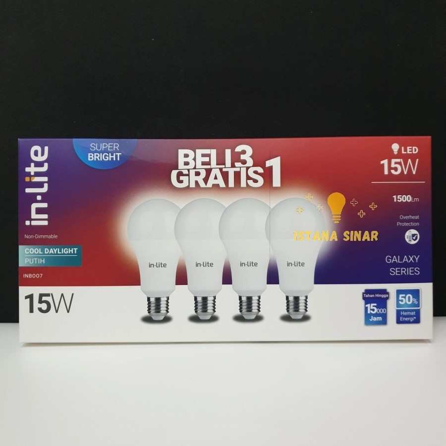 Jual LAMPU LED BULB INLITE IN-LITE 3 GRATIS 1 15W 15 W WATT WT BERGARANSI | Shopee Indonesia