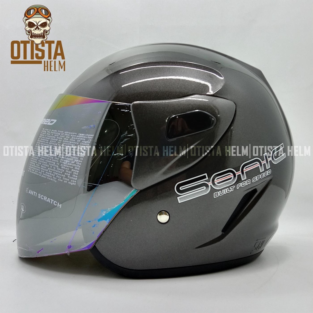 Jual HELM HALF FACE MAZ SONIC SOLID GUNMETAL GLOSSY KACA PELANGI ...