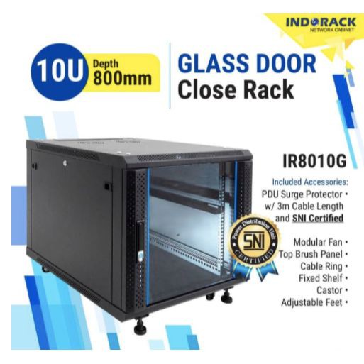Jual INDORACK IR8010G - 10U Close Rack Depth 800mm Glass Door 19 ...
