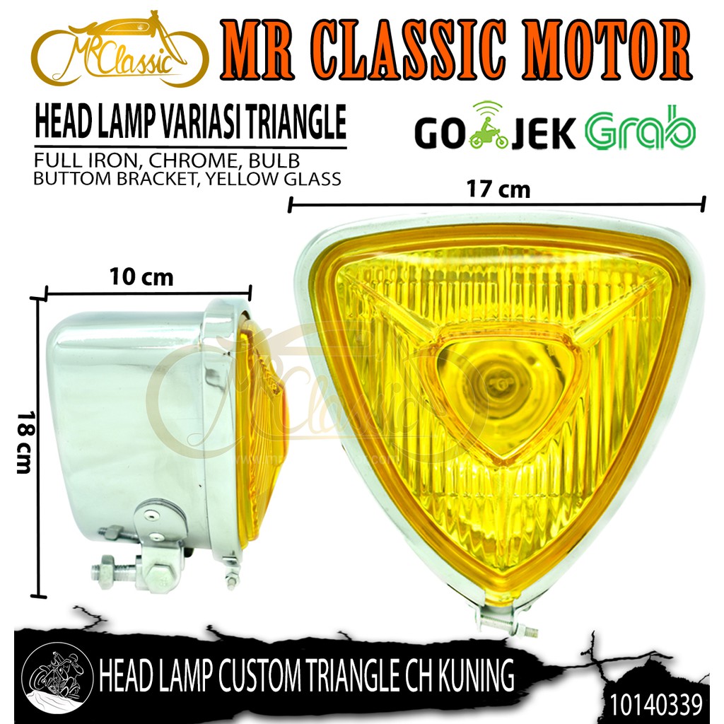 Jual Head Lamp/Lampu Depan Triangle Chrome Kuning Variasi Motor Custom ...