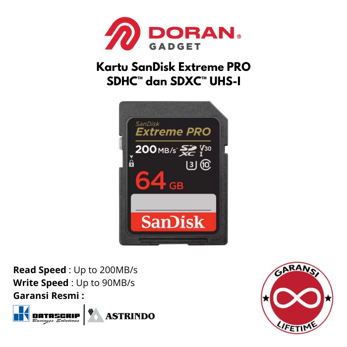 Jual SD Card 64GB 64 GB Sandisk Extreme Pro SDHC SDXC UHS-I CL10 200MBPS - Garansi Lifetime ...