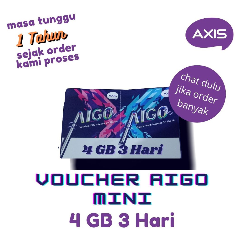 Jual PV VOUCHER AXIS AIGO 4 GB MINI 3 HARI / VCR AIGO 4 GB 3 HARI / VOUCHER AIGO MINI 4 GB 3 ...