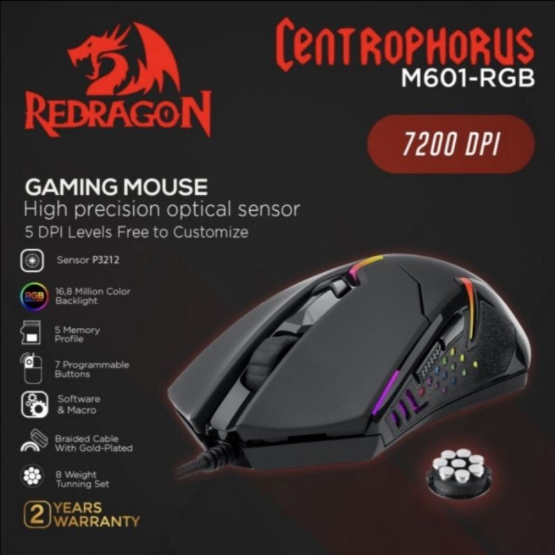 Jual Redragon M601 Centrophorus Macro Gaming Mouse RGB 7200 dpi | Shopee Indonesia