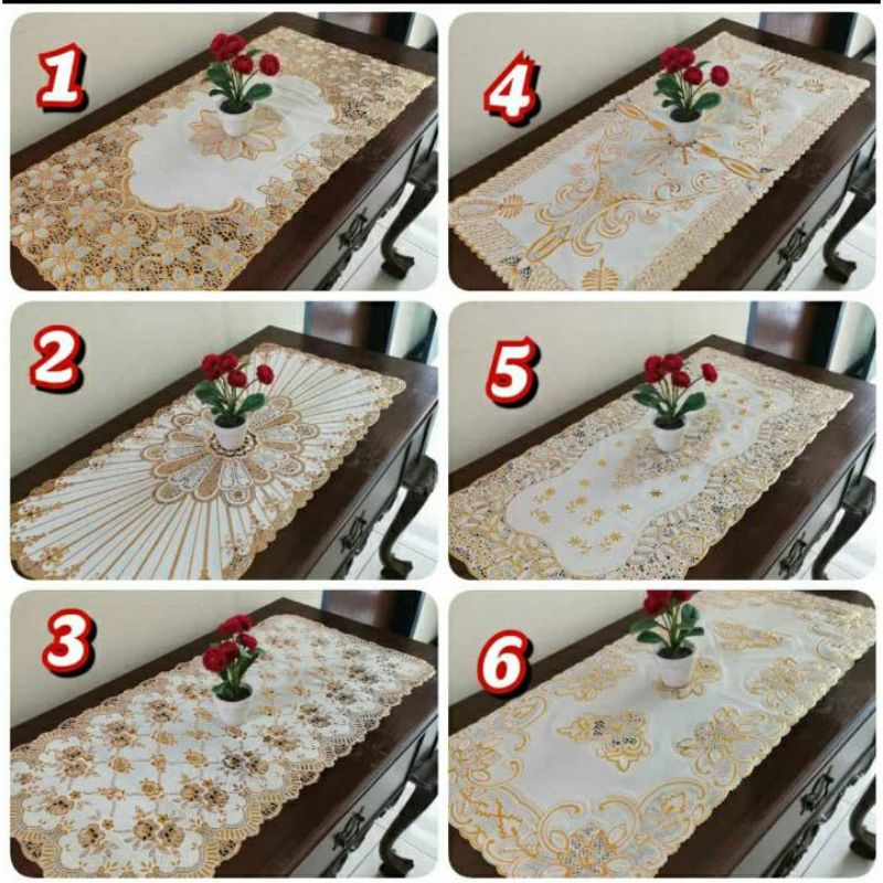 Jual Taplak Meja Tamu Lebaran Model Oval Kotak Warna Emas | Shopee ...