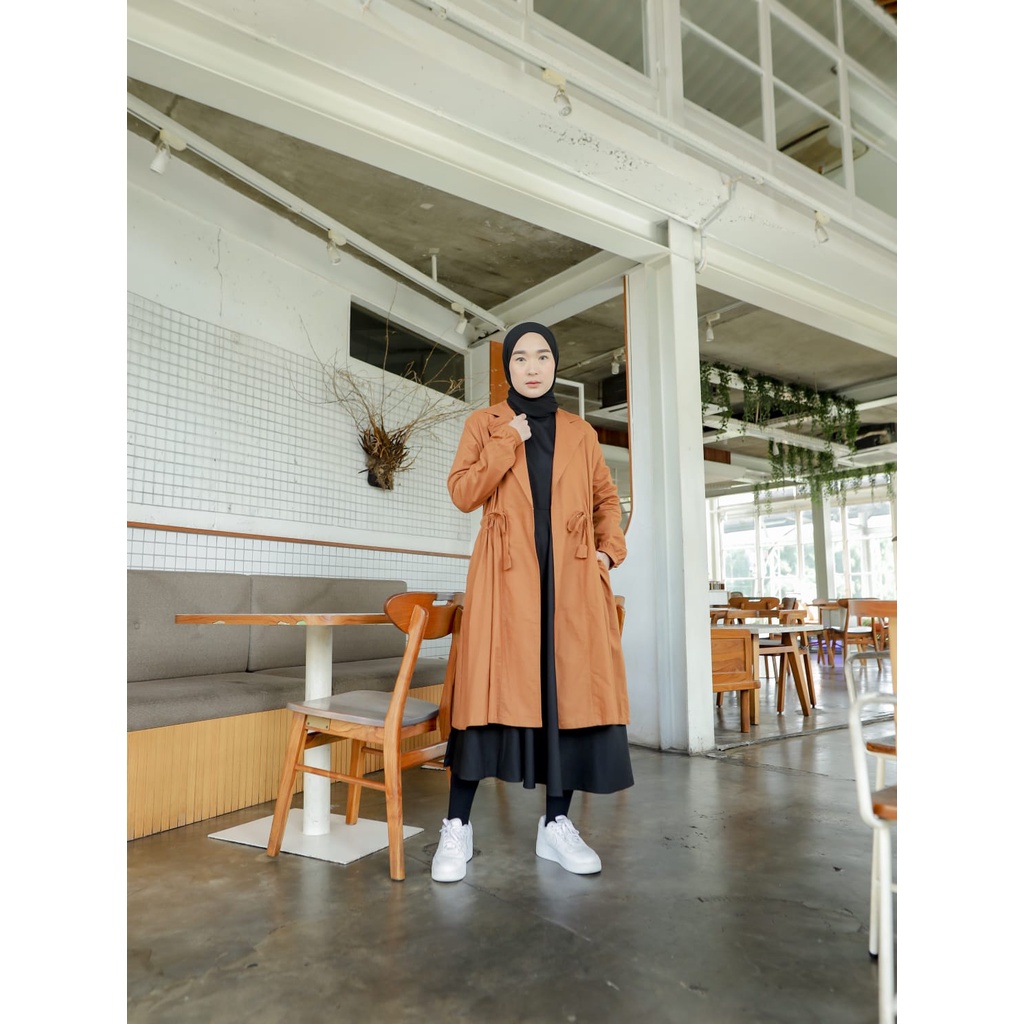 Jual Coat Wanita Muslimah Hijaber Outer Jilbab Cantik Arami Coat Khaki ...
