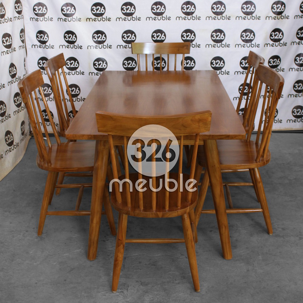 Jual Meja Makan Jati 6 Kursi, Meja Makan Minimalis Retro, Meja Makan Cafe | Shopee Indonesia