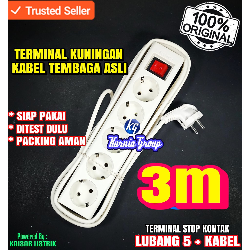 Jual Terminal Stop Kontak Lubang 5 + Kabel 3M Kabel Colokan Roll ...