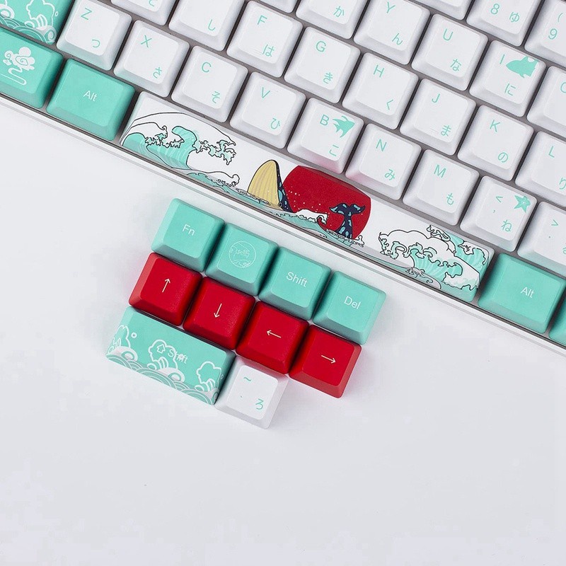 Jual Keycaps PBT Ukiyo e Japanese sea waves - coral sea 60% keyboard ...