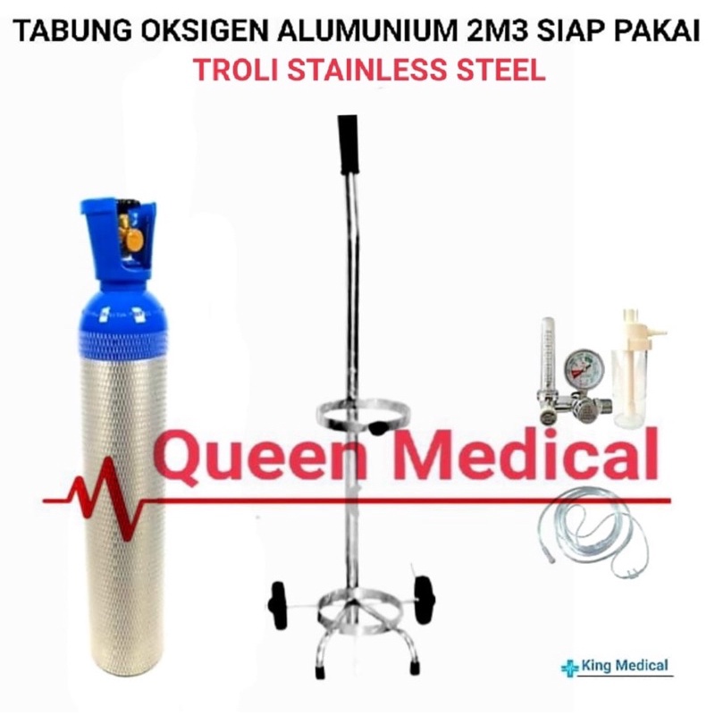 Jual Tabung Oksigen Alumunium 2m3 + Regulator + Nasal + Troli Stainless | Shopee Indonesia
