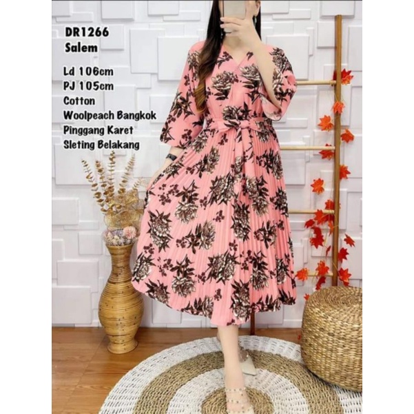 Jual Dres Plisket Bunga 4 | Shopee Indonesia
