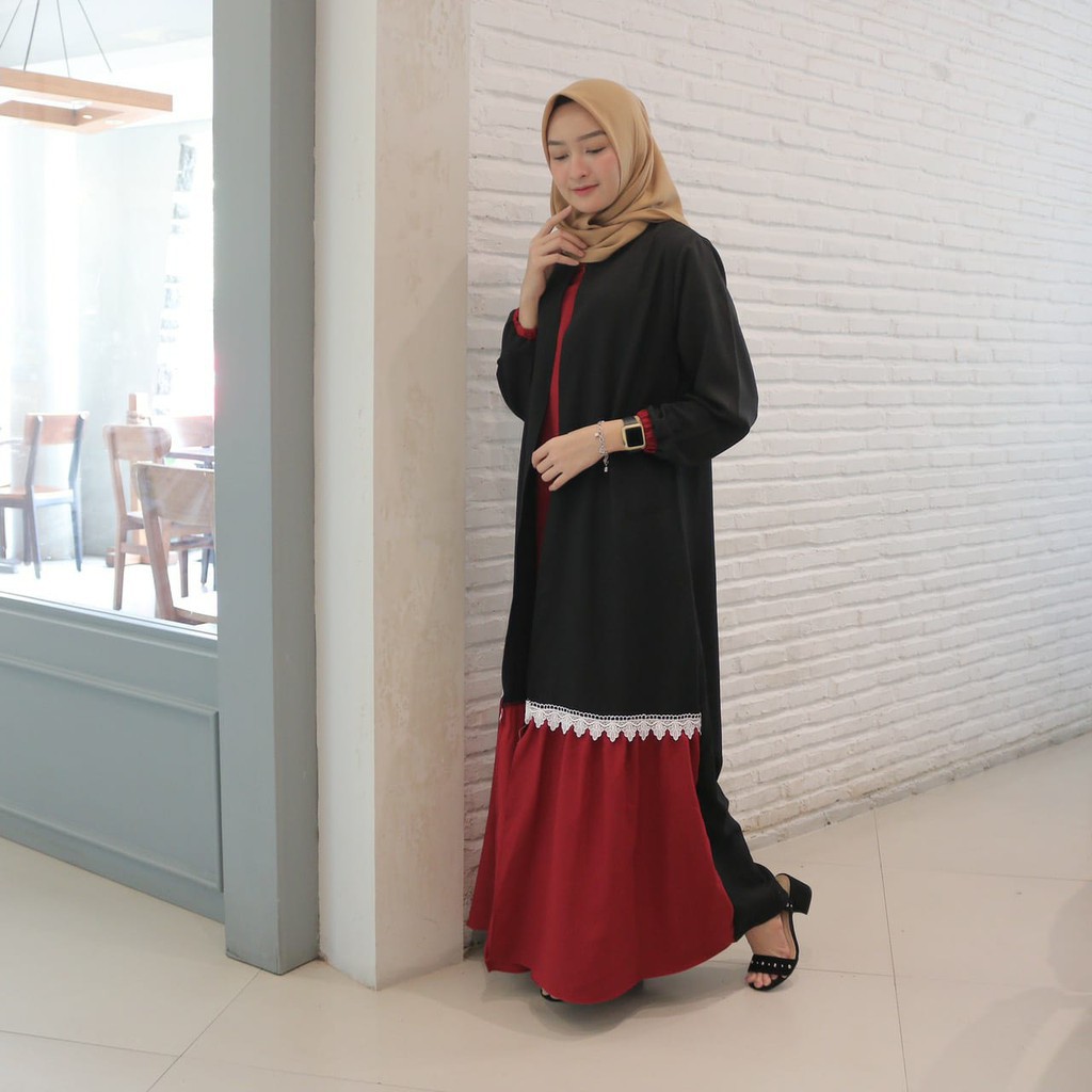 Jual Gamis Alana Hitam maroon Gamis Terbaru Best Seller Modis promo ...