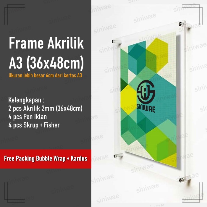 Jual Frame Akrilik A3 Mount Dinding Wall Pigura Acrylic A3 Custom ...