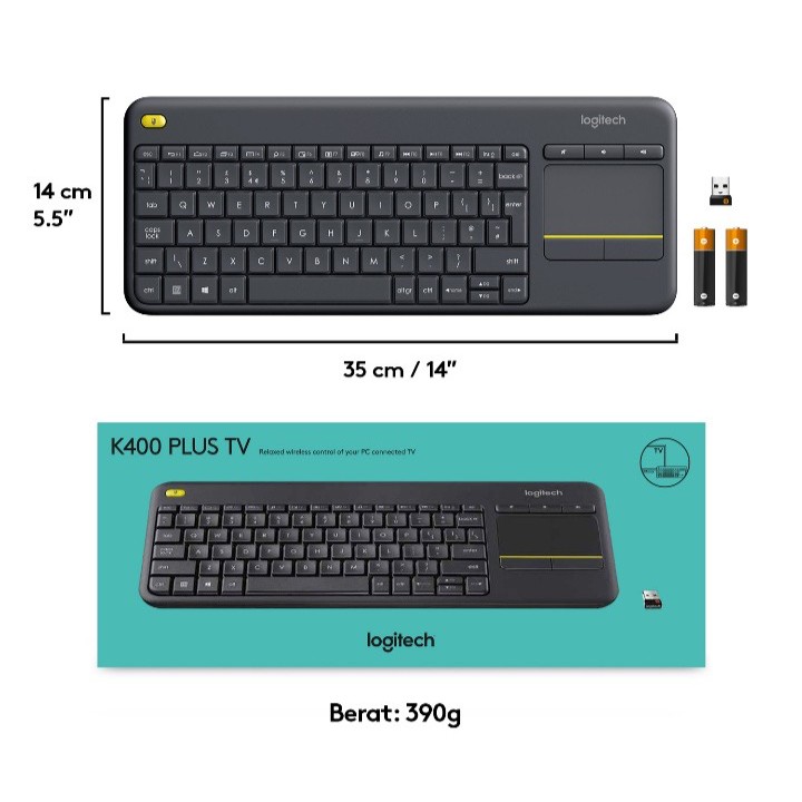 Jual Logitech Keyboard K400 PLUS Wireless Touch Original (Black ...