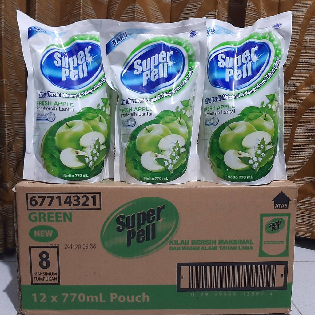 Jual 1 Dus / Karton Super Pell Sabun Pel Pembersih Lantai Fresh Apple 770mL | Shopee Indonesia
