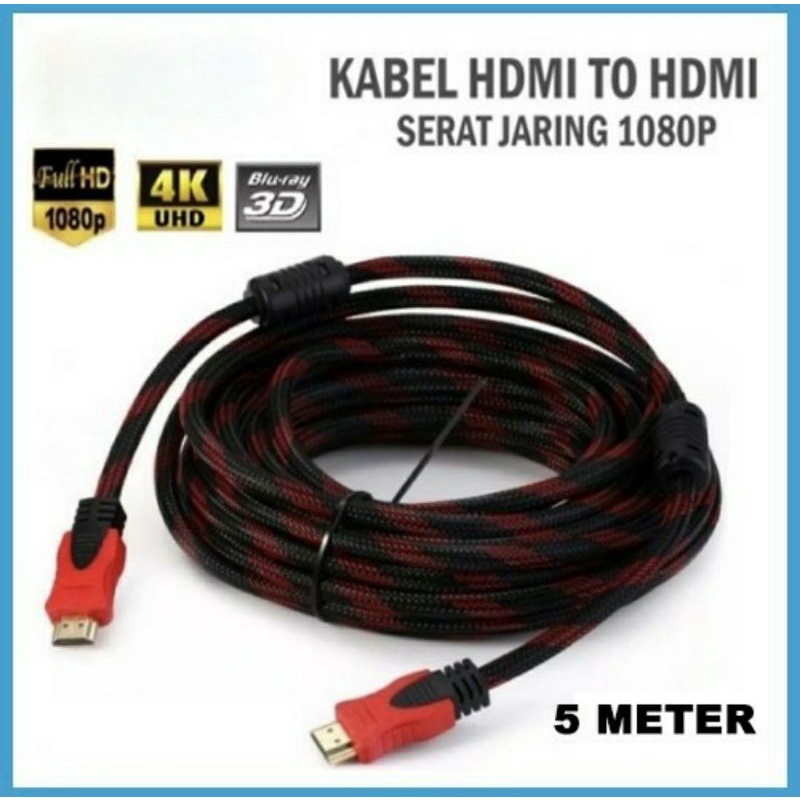 Jual Kabel HDMI to HDMI 5 Meter Serat Jaring HDM upI Cable 5M High ...