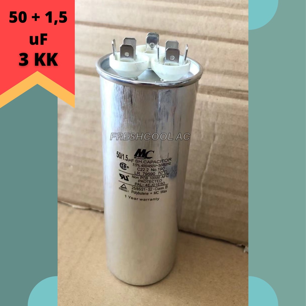 Jual KAPASITOR AC / CAPACITOR AC LG 3 KAKI 50/1,5 uF (MERK MC) 50/1,5 MIKRO | Shopee Indonesia
