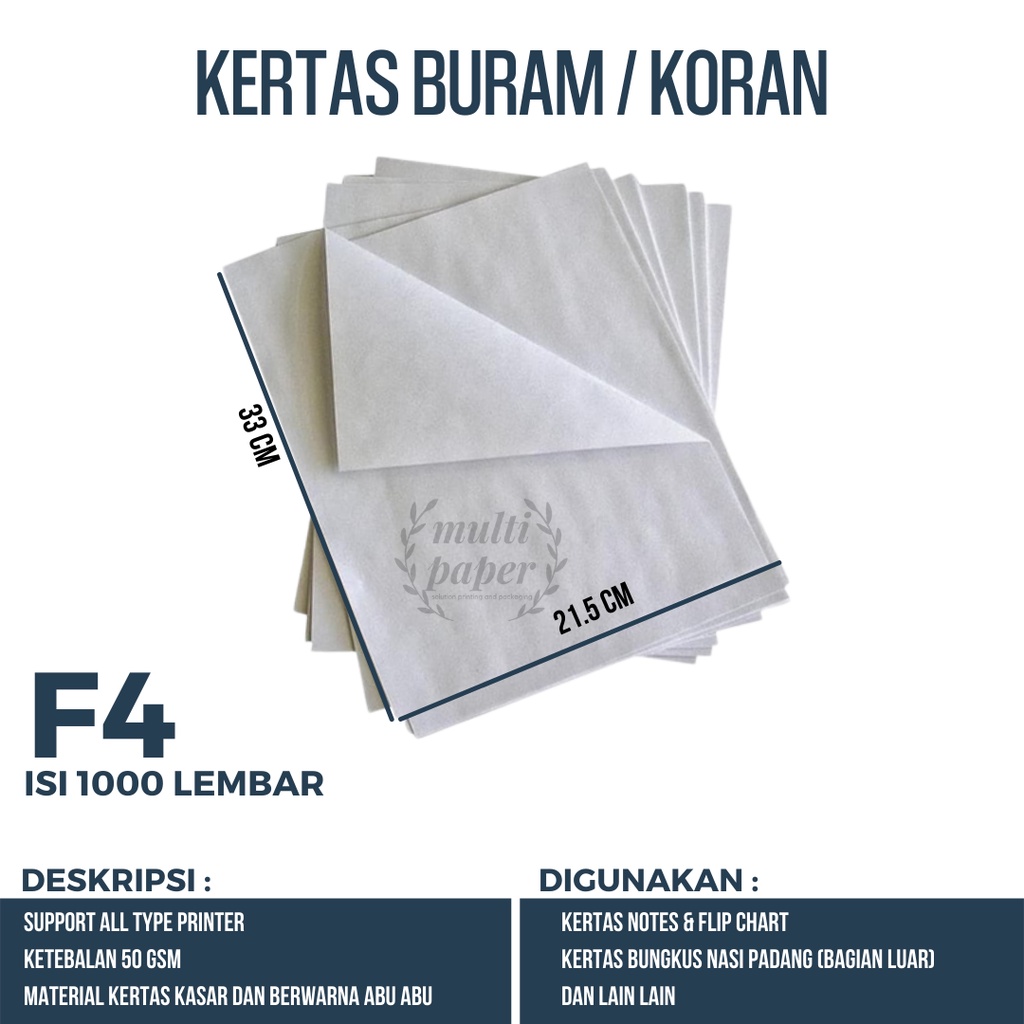 Jual Kertas Buram F4 isi 1000lembar / Kertas Flipchart / Kertas Koran ...