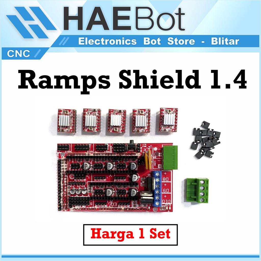 Jual [HAEBOT] Ramps 1.4 Shield 5 A4988 Motor Driver CNC 3D Kontroller Printer Arduinoo Mega ...