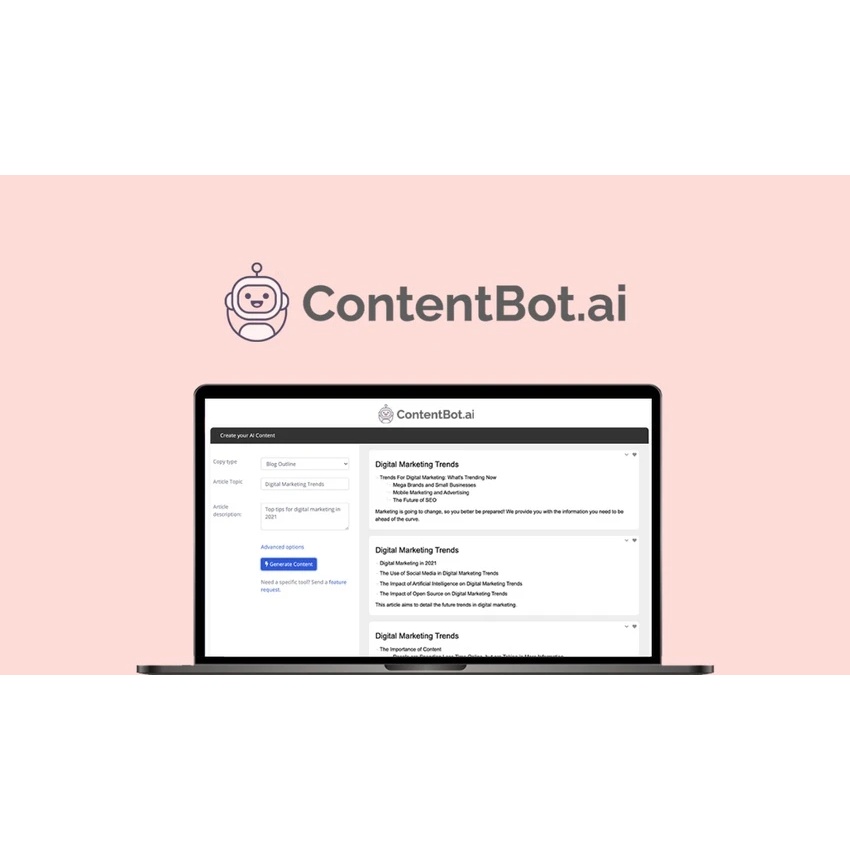 Jual ContentBot Premium AI content Generator for blogs advertising marketing landing pages ...