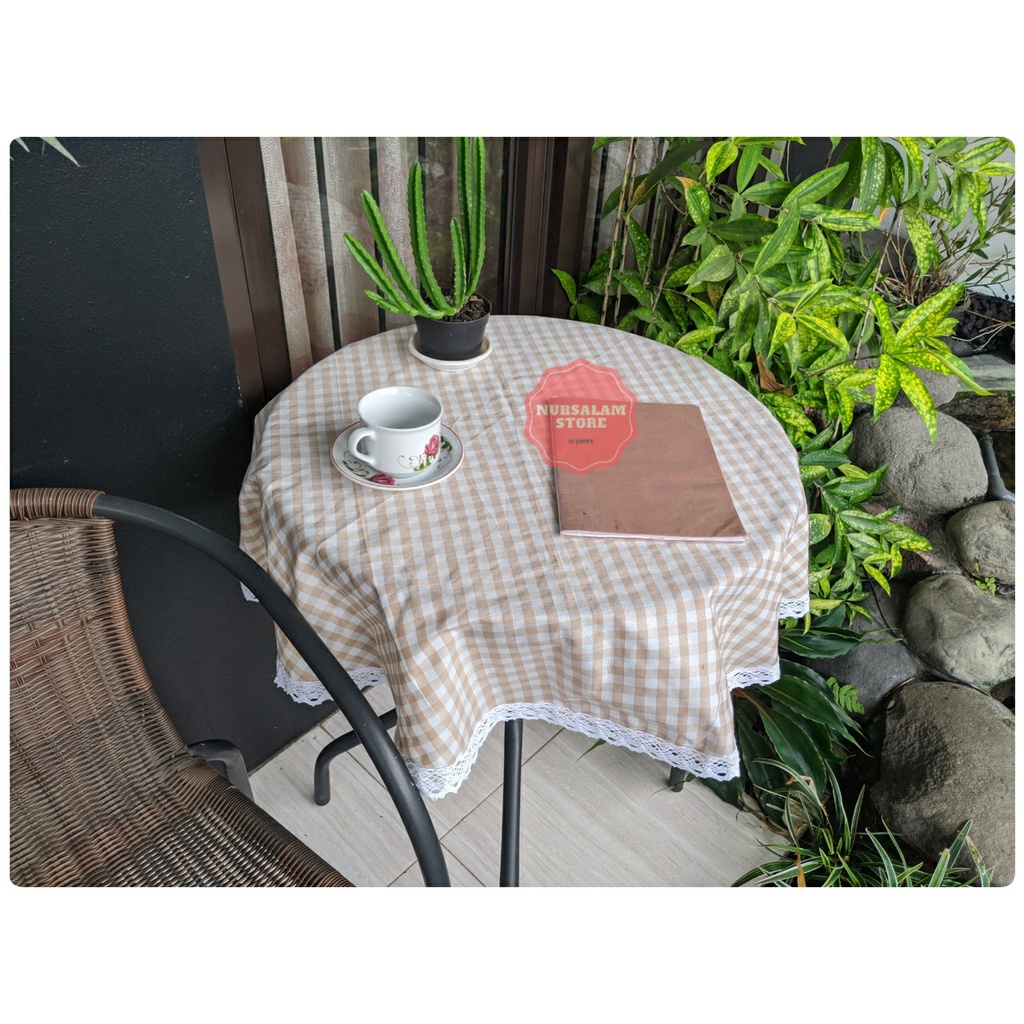 Jual Taplak MEJA BULAT RENDA Rajut Estetik Kekinian Motif Kain Kotak ...