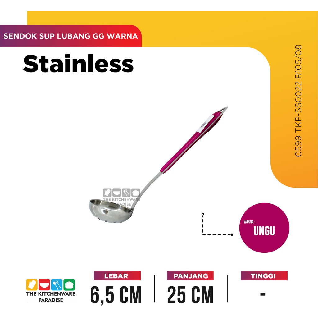 Jual SENDOK SOP 25CM BAHAN STAINLESS DENGAN LUBANG SARING WARNA UNGU ...