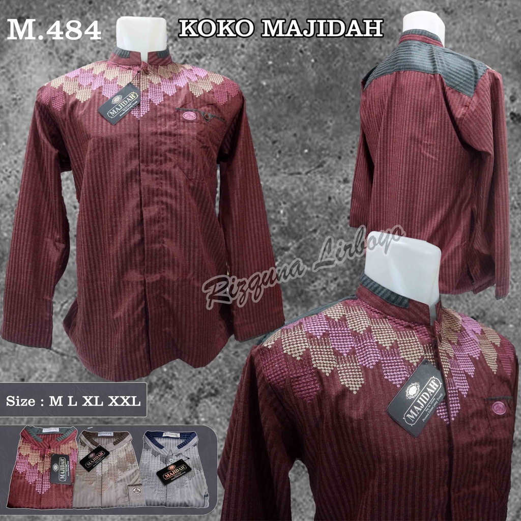 Jual baju koko muslim pria lengan panjang koko katun bordir majidah M ...