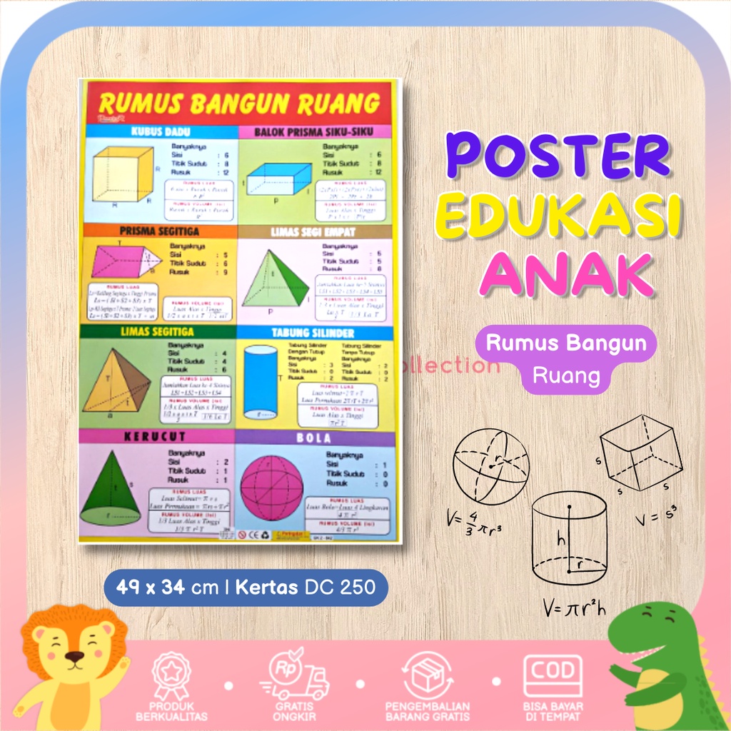 Jual Poster Dinding Edukasi Anak Belajar Gambar Rumus Matematika Bangun Ruang | Shopee Indonesia
