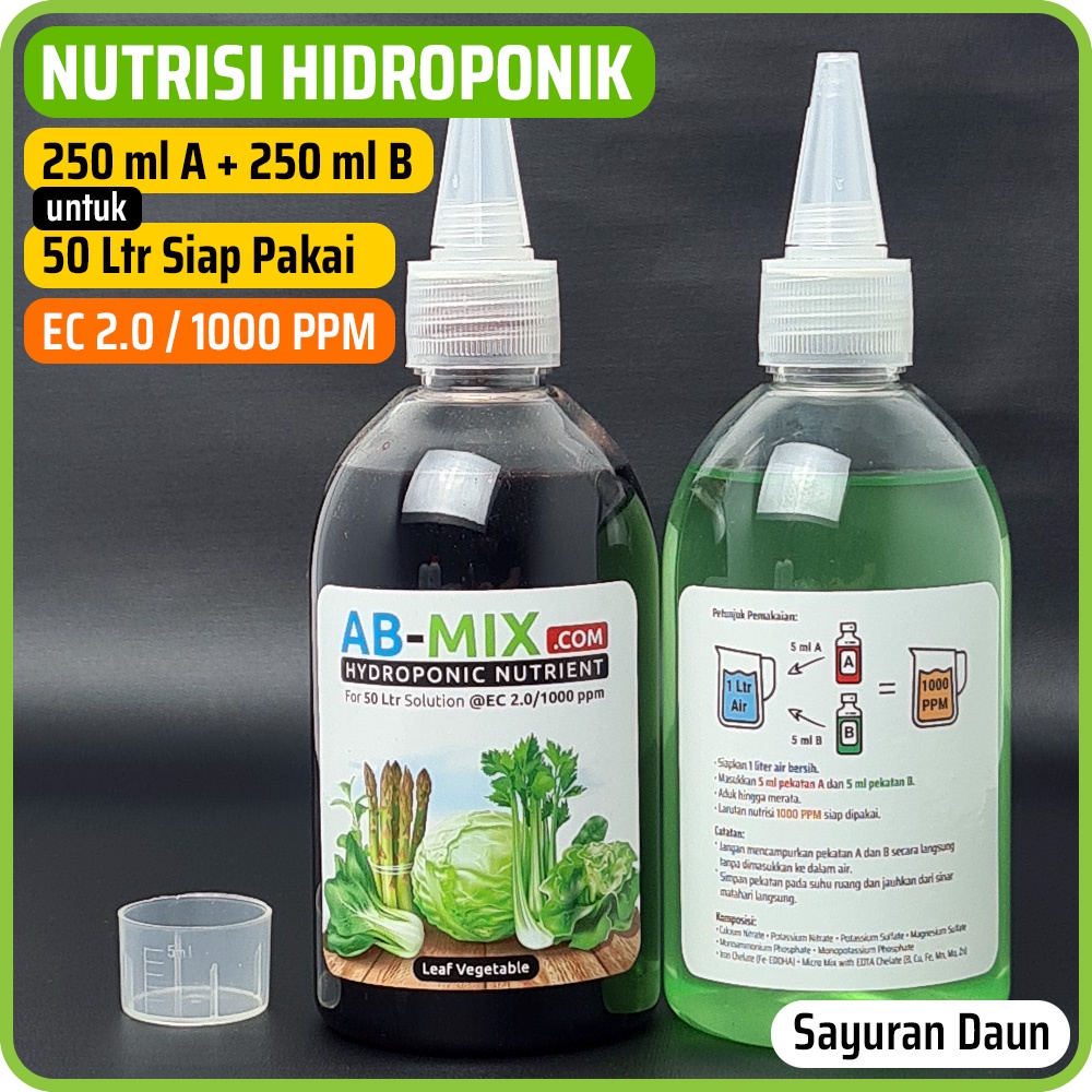 Jual Nutrisi Hidroponik AB Mix Cair 250 ml untuk 50 Ltr @ EC 2.0 / 1000 PPM | Shopee Indonesia