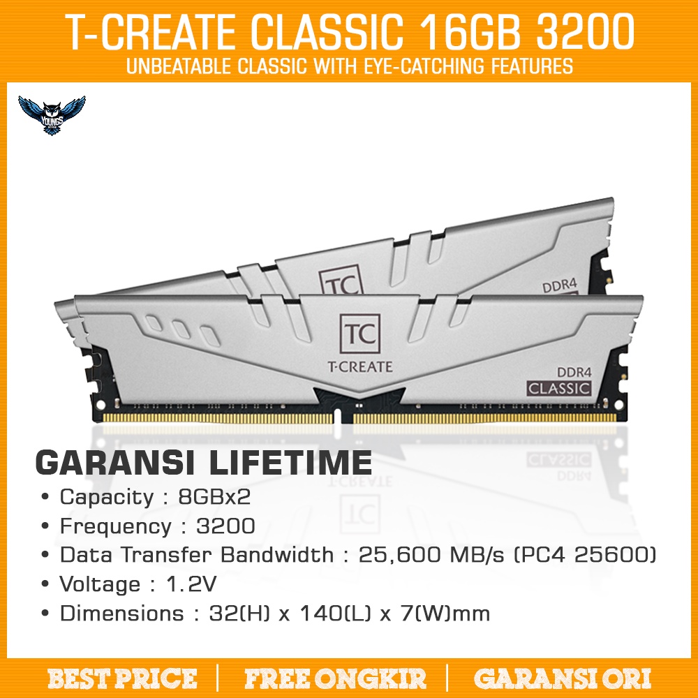 Jual RAM Team T-Create Classic 16GB Kit 3200 (8GBx2) DDR4 3200Mhz ...